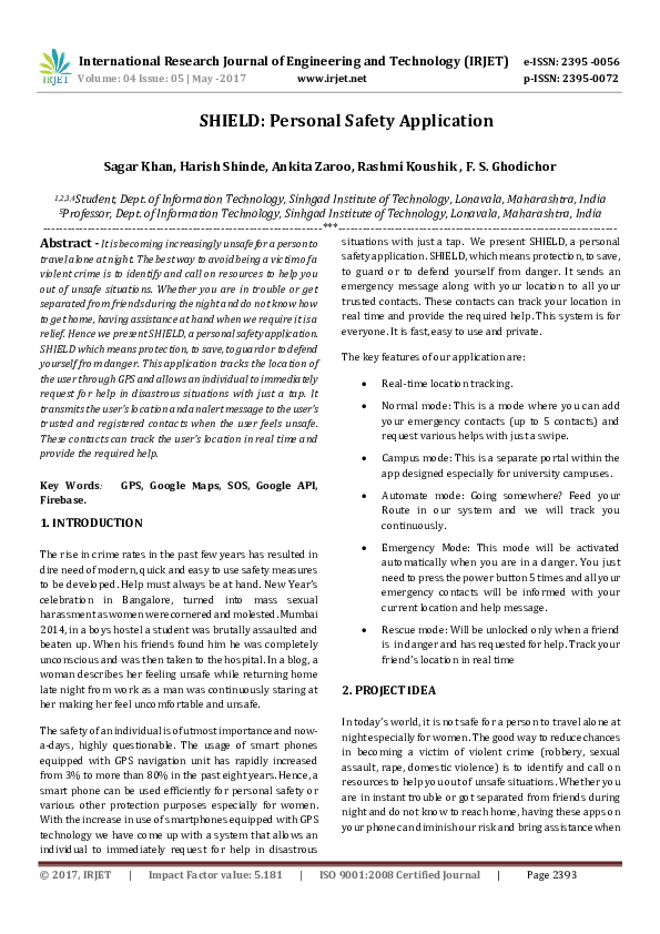 (PDF) SHIELD: Personal Safety Application