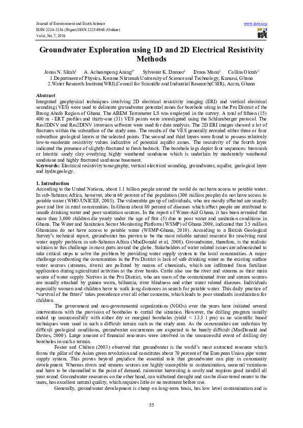 (PDF) Groundwater Exploration using 1D and 2D Electrical Resistivity ...