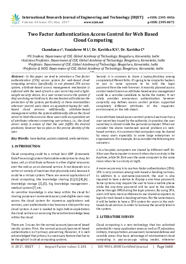 Pdf Two Factor Authentication Access Control For Web Based Cloud Computing