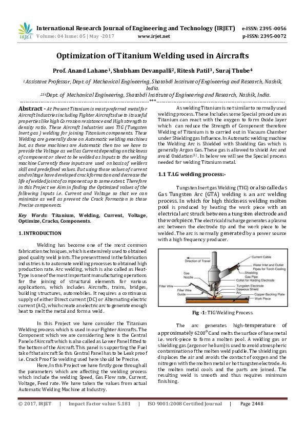 (PDF) Optimization of Titanium Welding used in Aircrafts