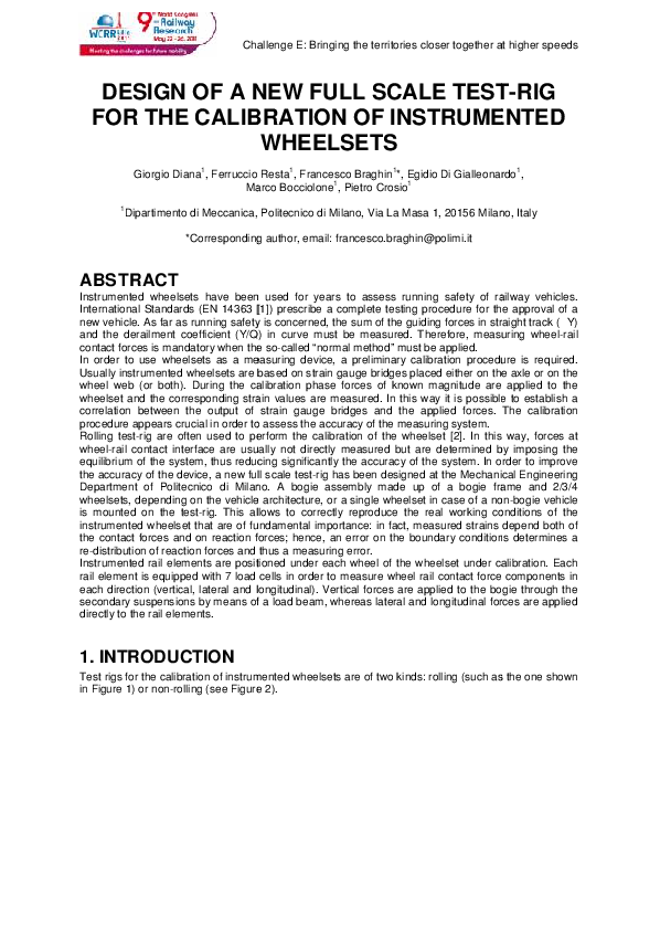 (PDF) DESIGN OF A NEW FULL SCALE TEST-RIG FOR THE CALIBRATION OF ...