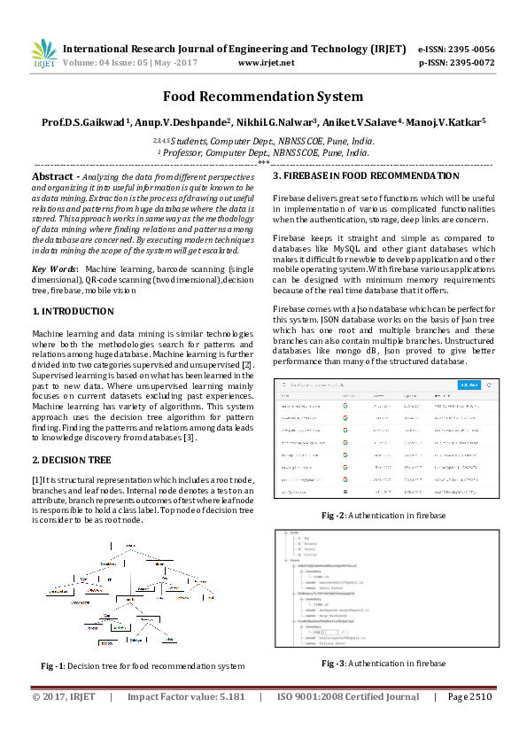 (PDF) Food Recommendation System