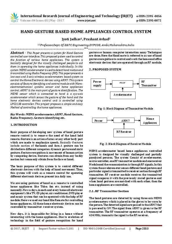 (PDF) HAND GESTURE BASED HOME APPLIANCES CONTROL SYSTEM