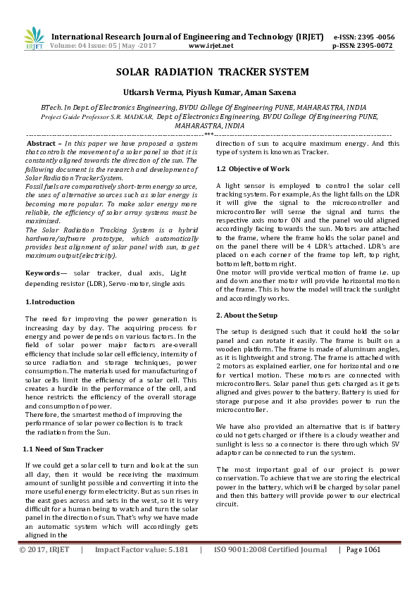 (PDF) SOLAR RADIATION TRACKER SYSTEM | IRJET Journal - Academia.edu