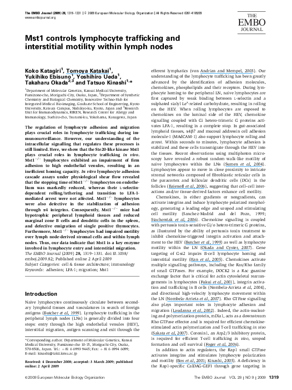 (PDF) Mst1 controls lymphocyte trafficking and interstitial motility within lymph nodes