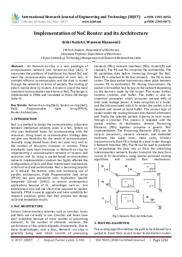 (PDF) Implementation of NoC Router and its Architecture | IRJET Journal ...