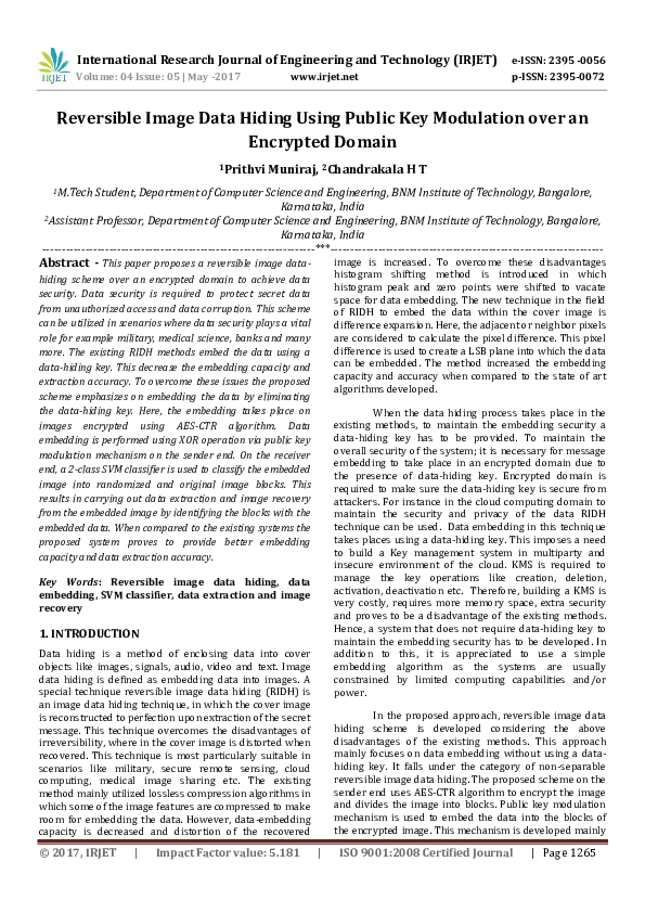 Pdf Reversible Image Data Hiding Using Public Key Modulation Over An Encrypted Domain