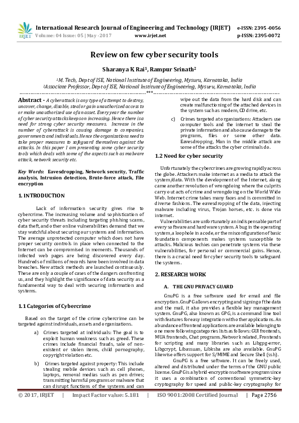 (PDF) Review on few cyber security tools