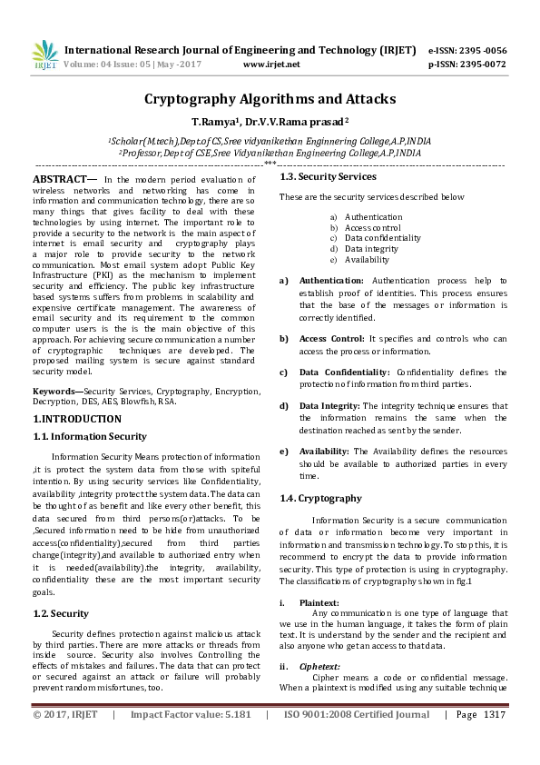 Pdf Cryptographic Algorithms And Vulnerability Analysis