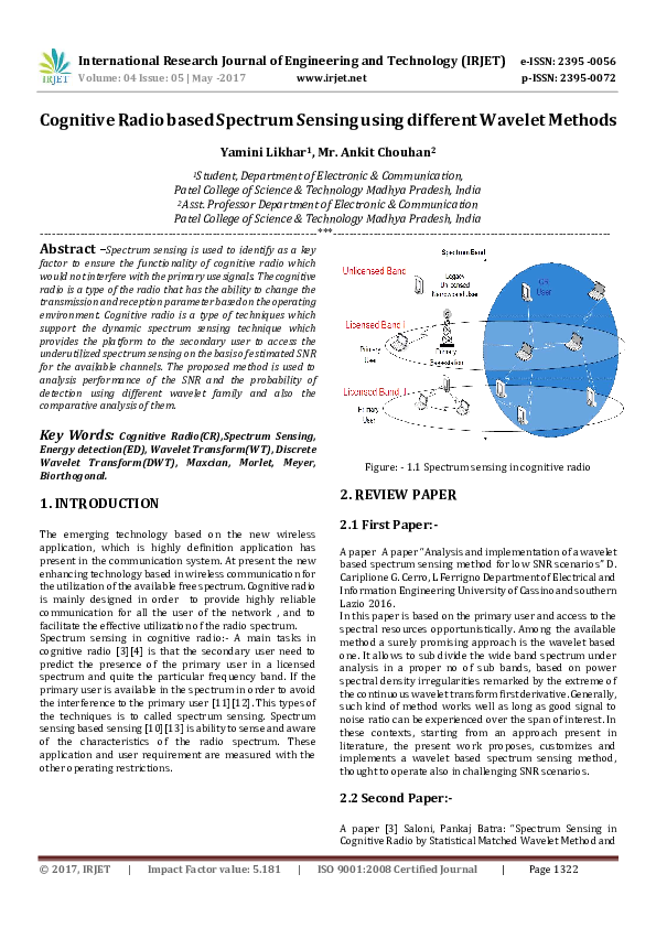 (PDF) Cognitive Radio based Spectrum Sensing using different Wavelet Methods