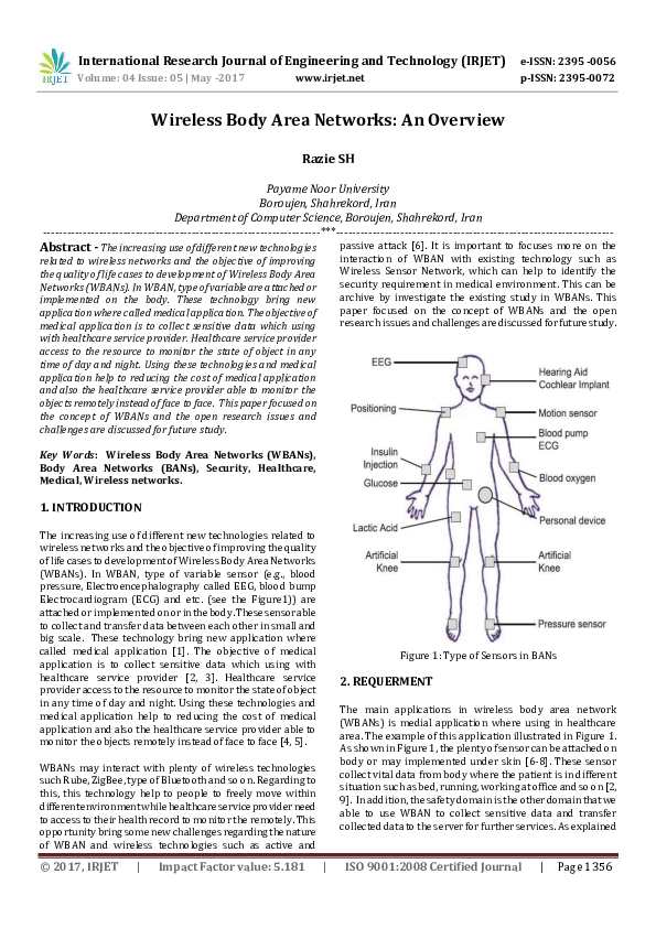 Pdf Wireless Body Area Networks An Overview Irjet Journal
