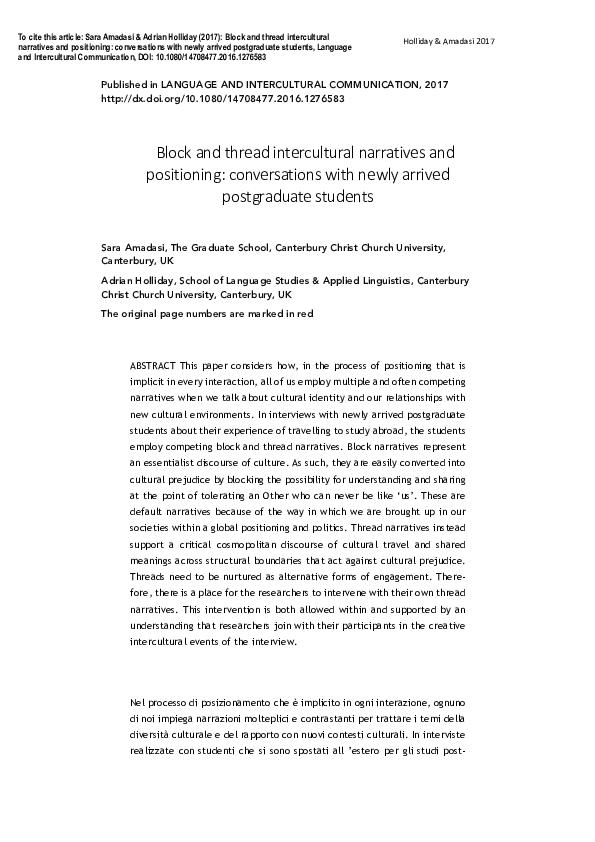 (PDF) Block and thread intercultural narratives and positioning ...
