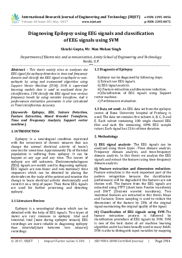 Pdf Diagnosing Epilepsy Using Eeg Signals And Classification Of Eeg Signals Using Svm