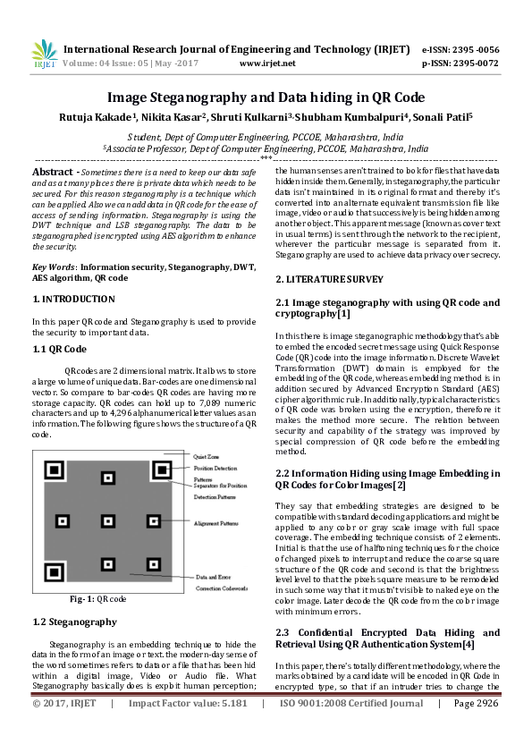 (PDF) Image Steganography and Data hiding in QR Code