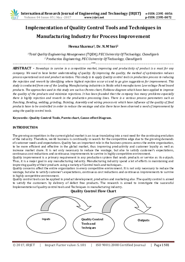 (PDF) Implementation of Quality Control Tools and Techniques in ...