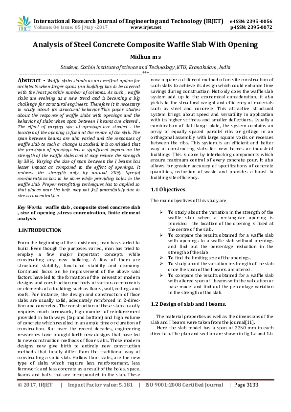 (PDF) Analysis of Steel Concrete Composite Waffle Slab With Opening