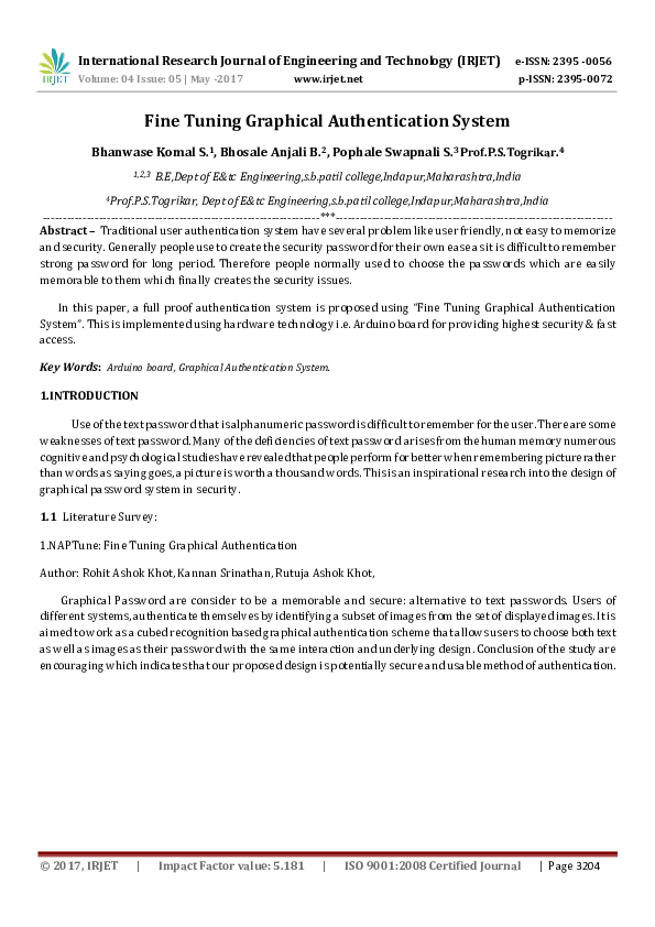 (PDF) Fine Tuning Graphical Authentication System