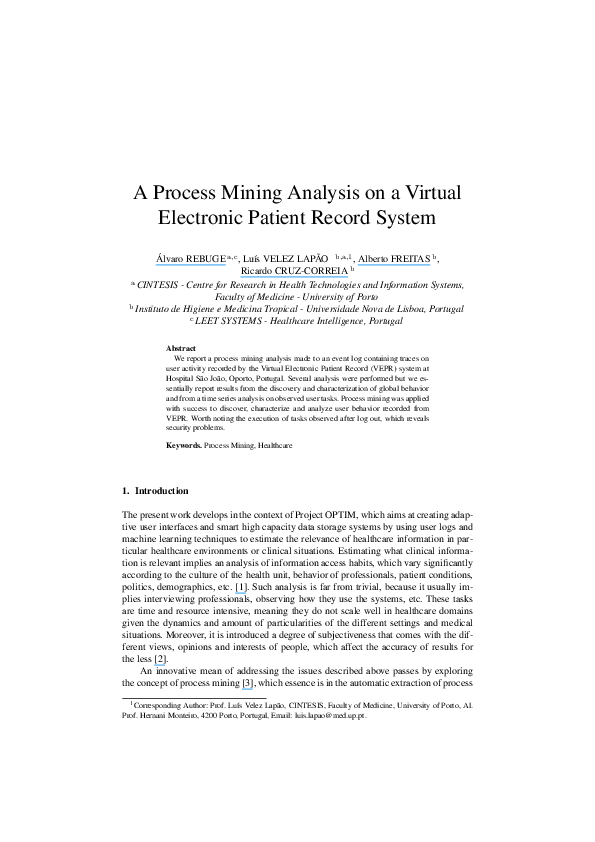 (PDF) A process mining analysis on a Virtual Electronic Patient Record ...