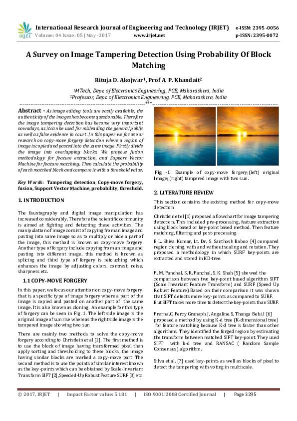 (PDF) A Survey on Image Tampering Detection Using Probability Of Block Matching