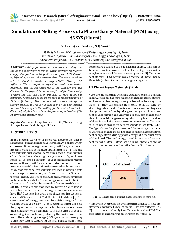 (PDF) Simulation of Melting Process of a Phase Change Material (PCM) using ANSYS (Fluent