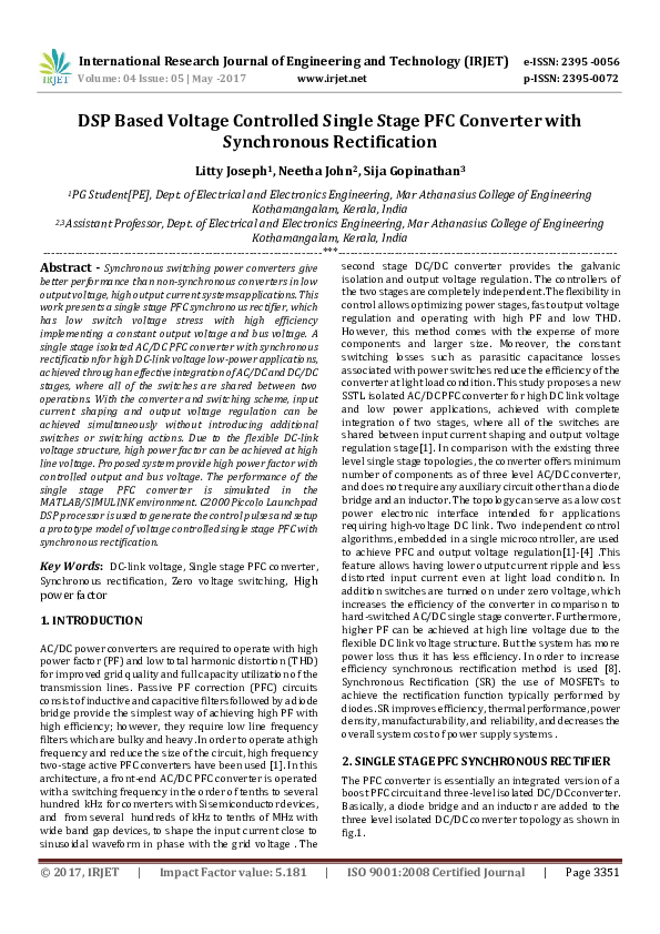 (PDF) DSP Based Voltage Controlled Single Stage PFC Converter with Synchronous Rectification
