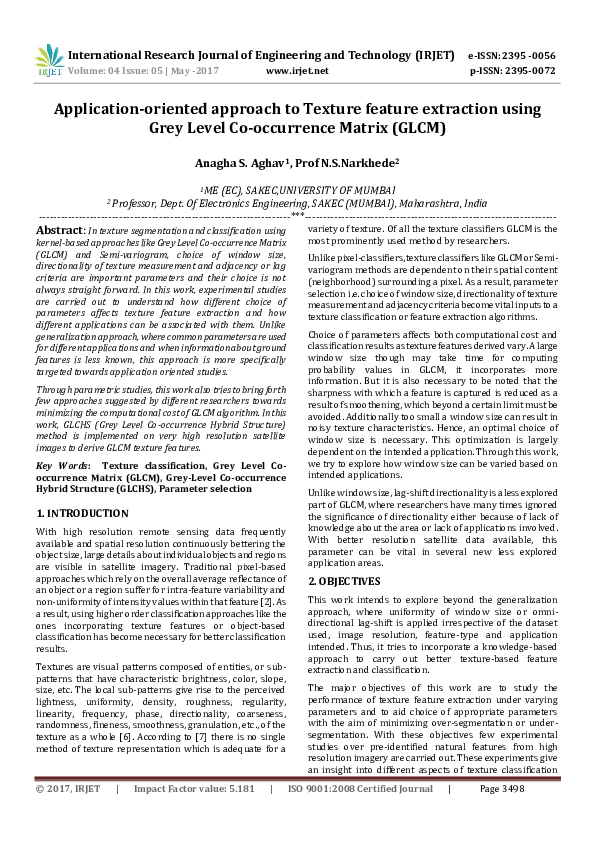 Pdf Application Oriented Approach To Texture Feature Extraction Using Grey Level Co Occurrence