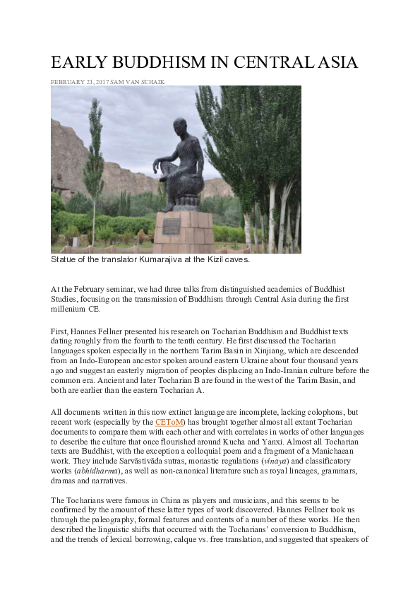 (PDF) Report of Early Buddhism and Central Asia talks February 2017