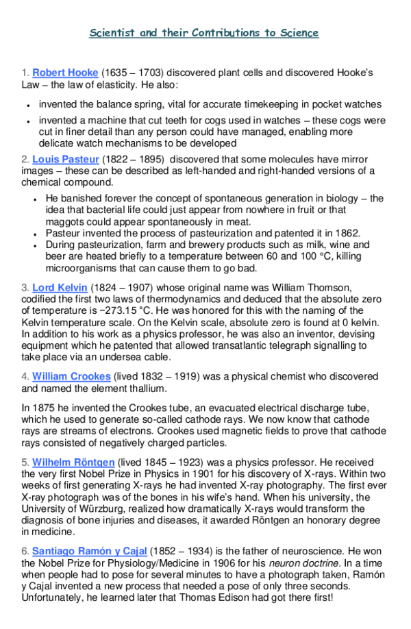 (DOC) Scientist and their Contributions to Science