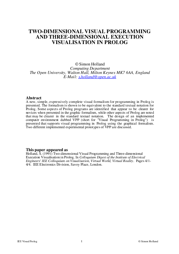 Pdf Two Dimensional Visual Programming And Three Dimensional