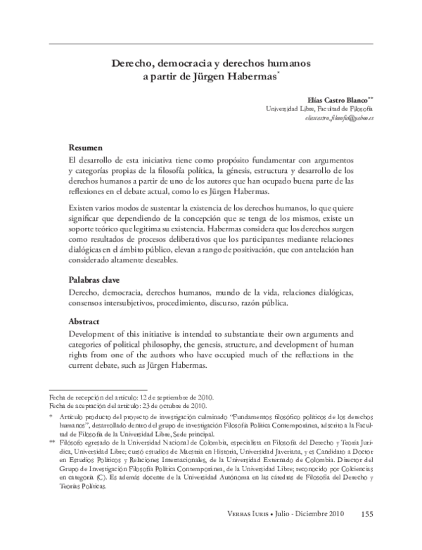 (PDF) Derecho, democracia y derechos humanos a partir de Jürgen Habermas