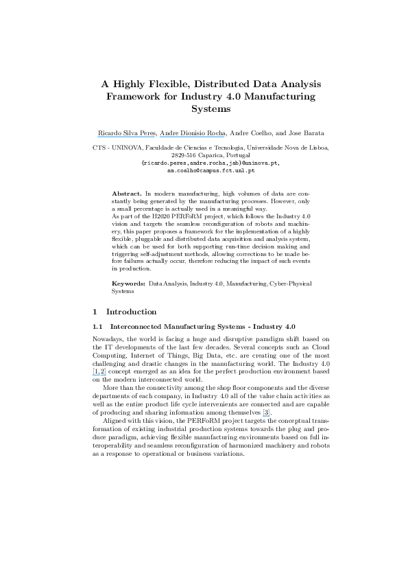 (PDF) A Highly Flexible, Distributed Data Analysis Framework for Industry 4.0 Manufacturing Systems