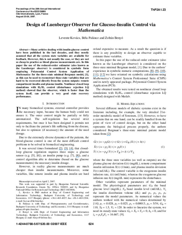 (PDF) Design of Luenberger Observer for Glucose-Insulin Control via Mathematica