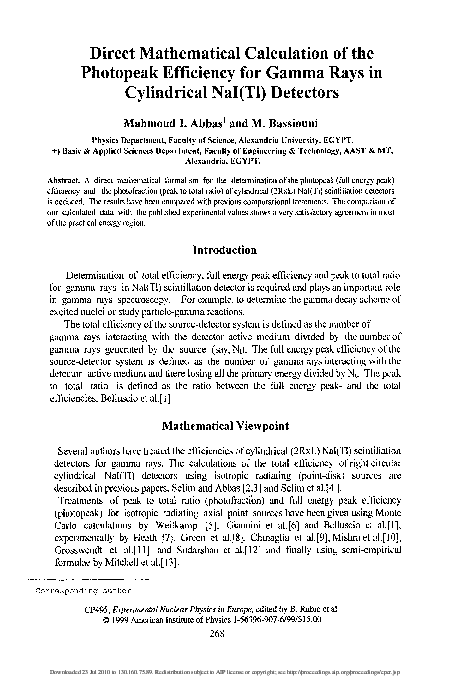 (PDF) Direct mathematical calculation of the photopeak efficiency for ...