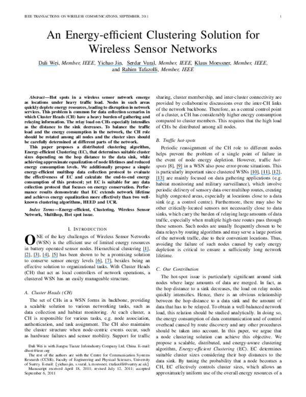 Pdf An Energy Efficient Clustering Solution For Wireless Sensor Networks