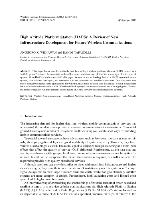 Pdf High Altitude Platform Station Haps A Review Of New