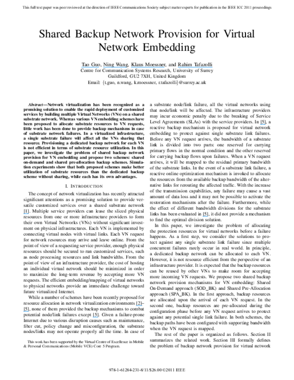 (PDF) Shared Backup Network Provision for Virtual Network Embedding | Rahim Tafazolli - Academia.edu