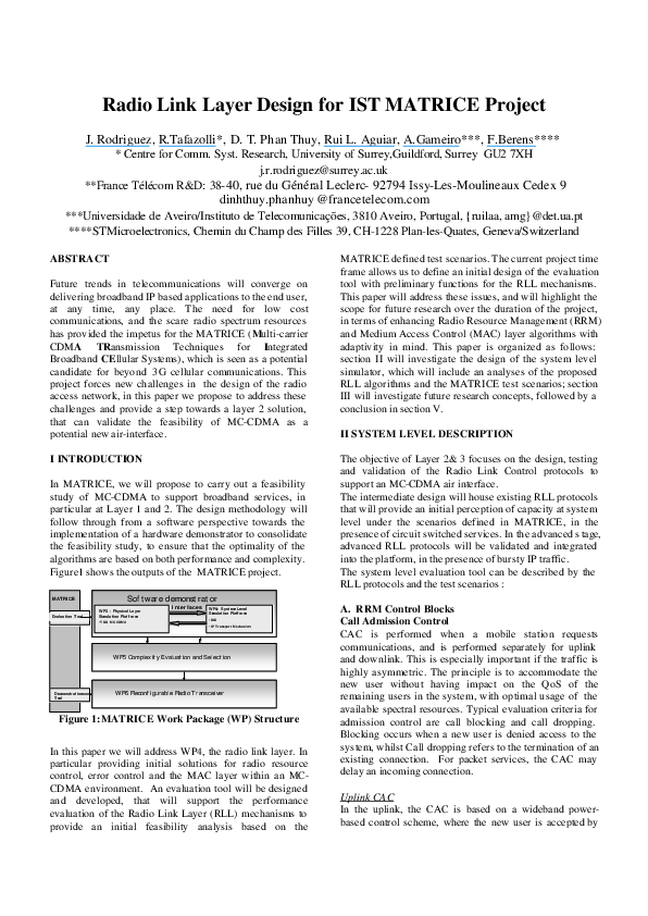 (PDF) Radio Link Layer Design for IST MATRICE Project
