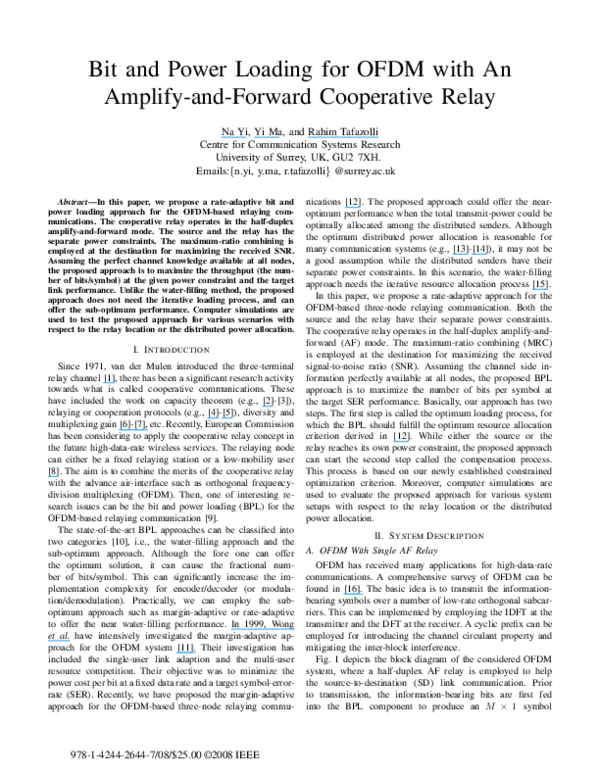 Pdf Bit And Power Loading For Ofdm With An Amplify And Forward Cooperative Relay