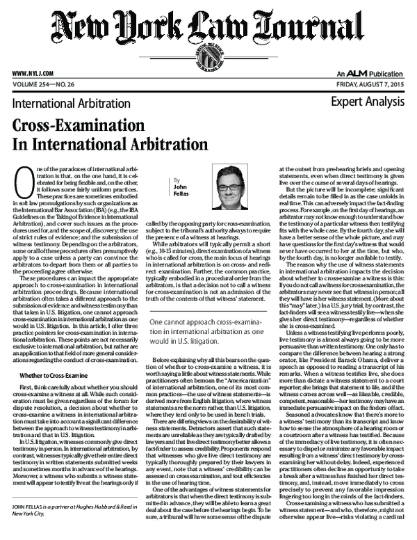 (PDF) Cross Examination in International Arbitration