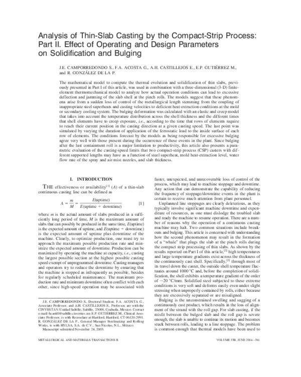 (PDF) Analysis of thin-slab casting by the compact-strip process: Part II. Effect of operating ...