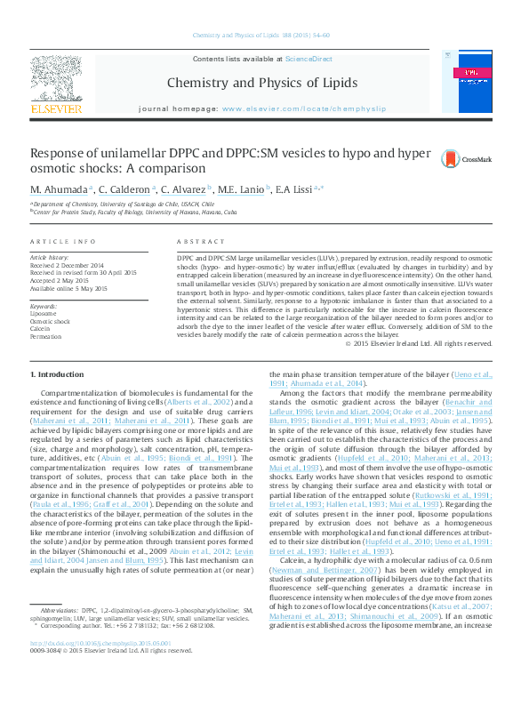 (PDF) Response of unilamellar DPPC and DPPC:SM vesicles to hypo and ...