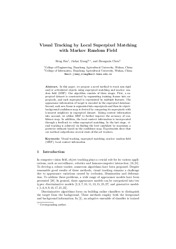 (PDF) Visual Tracking by Local Superpixel Matching with Markov Random Field