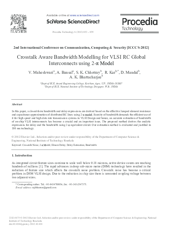 Pdf Crosstalk Aware Bandwidth Modelling For Vlsi Rc Global Interconnects Using 2