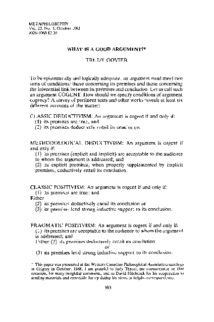 (PDF) What Is A Good Argument? | Trudy Govier - Academia.edu