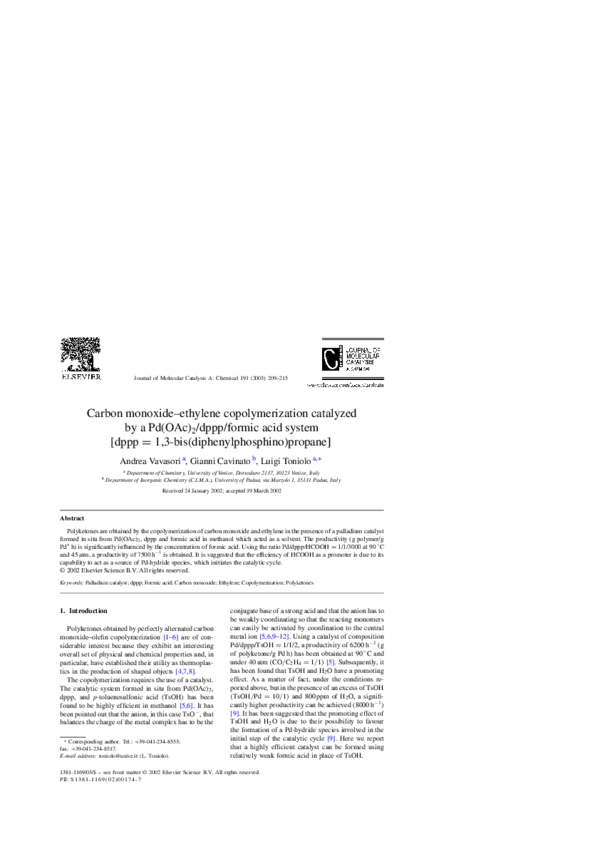(PDF) Carbon monoxide–ethylene copolymerization catalyzed by a Pd(OAc)2/dppp/formic acid system ...