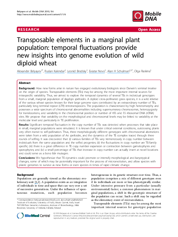 (PDF) Transposable Elements and Genome Evolution in Aegilops Speltoides