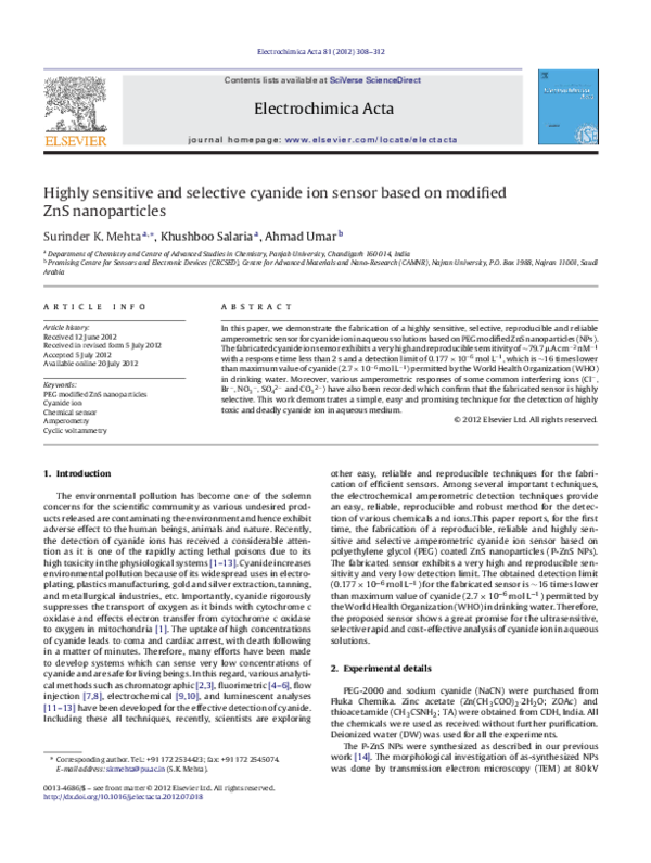 (PDF) Highly sensitive and selective cyanide ion sensor based on ...