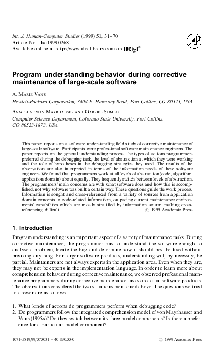 (PDF) Program understanding behavior during corrective maintenance of large-scale software