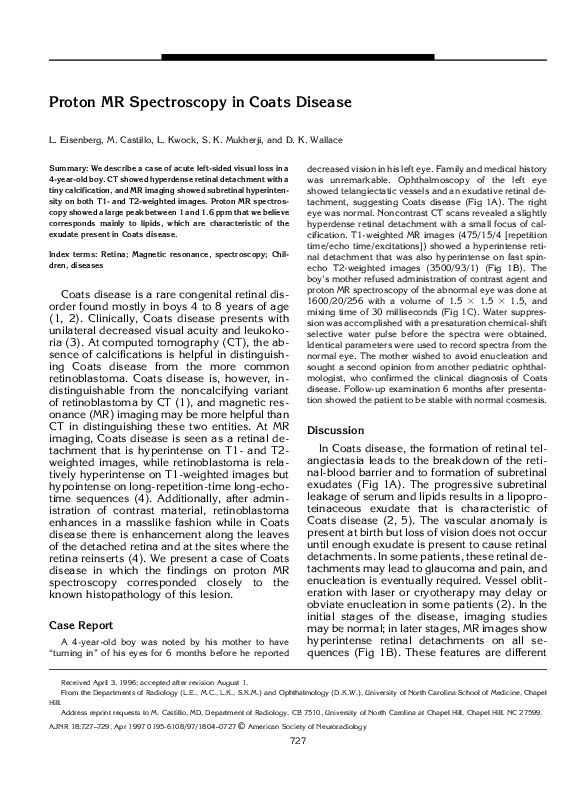 (PDF) Proton MR Spectroscopy in Coats Disease