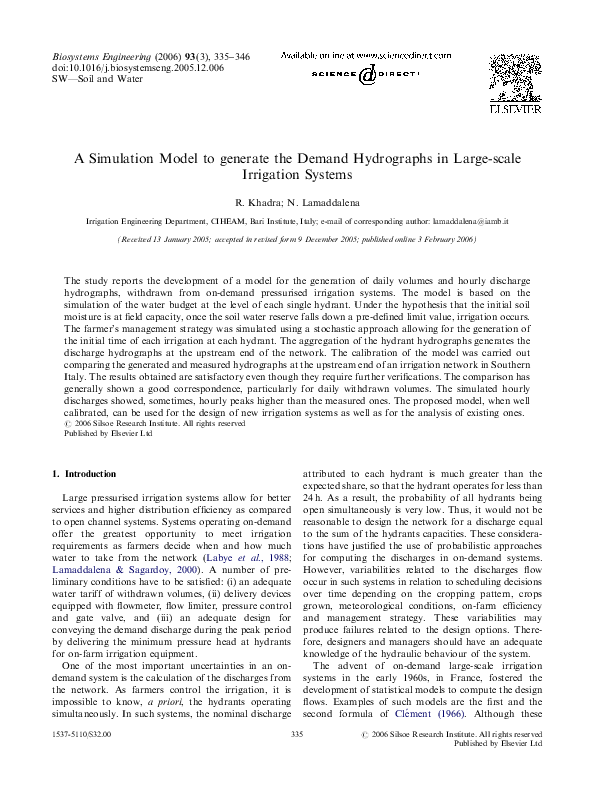 (PDF) A Simulation Model to generate the Demand Hydrographs in Large ...